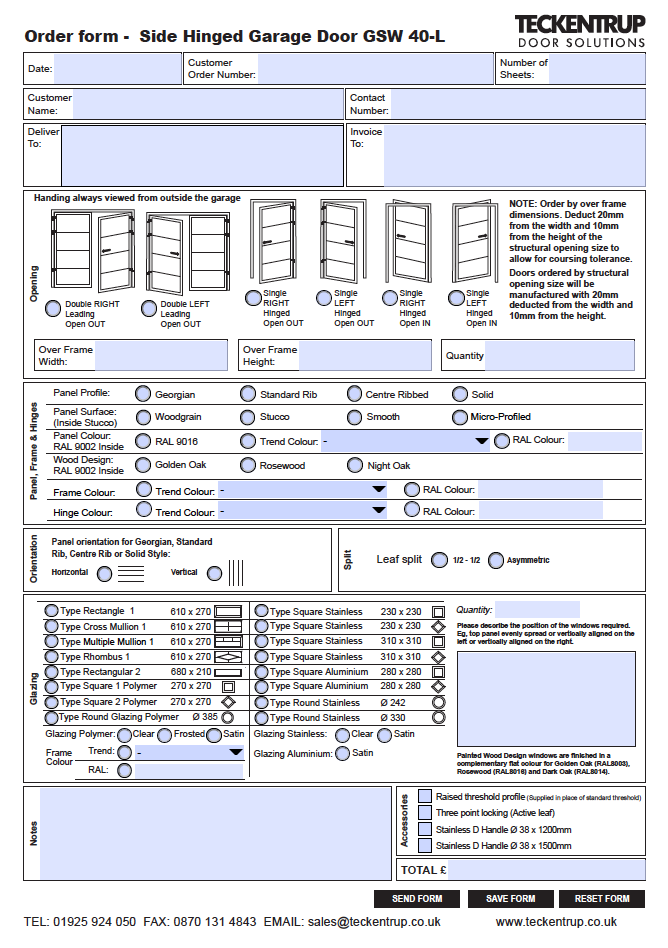Side Hinged Garage Door (Order Form) | Teckentrup